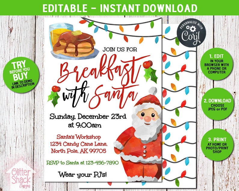 Breakfast With Santa Invitation Pancakes With Santa Invite Etsy