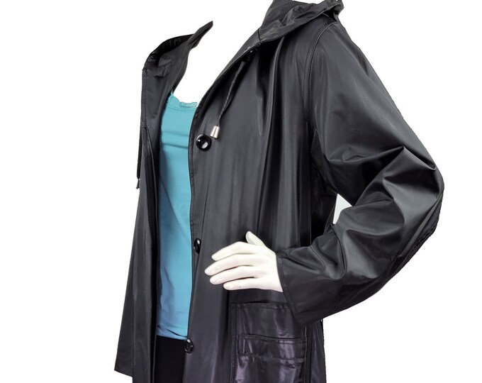 Utex Women's Long Black Hooded Raincoat Size S - Etsy