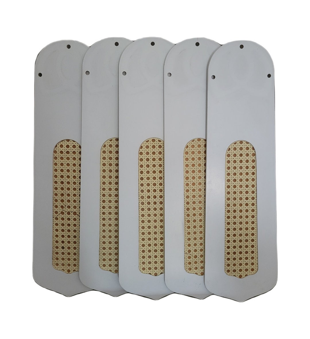 Set of 5 Vintage Ceiling Fan Blades Replacement White With Wicker ...