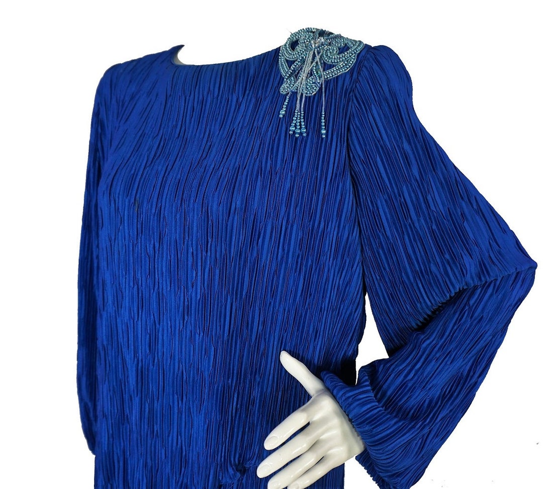 Vintage PATRA Royal Blue Corrugated Textured Women's Tiered Dress Size ...