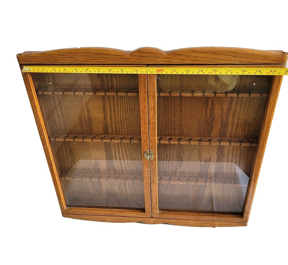 Vintage Wooden Wall Display Rack With Glass Front Double Door Holds 63 ...