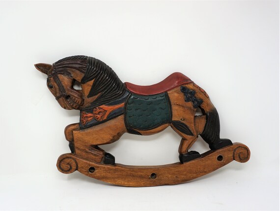 Large wooden carved Horse Pony wall decor handpainted | Etsy