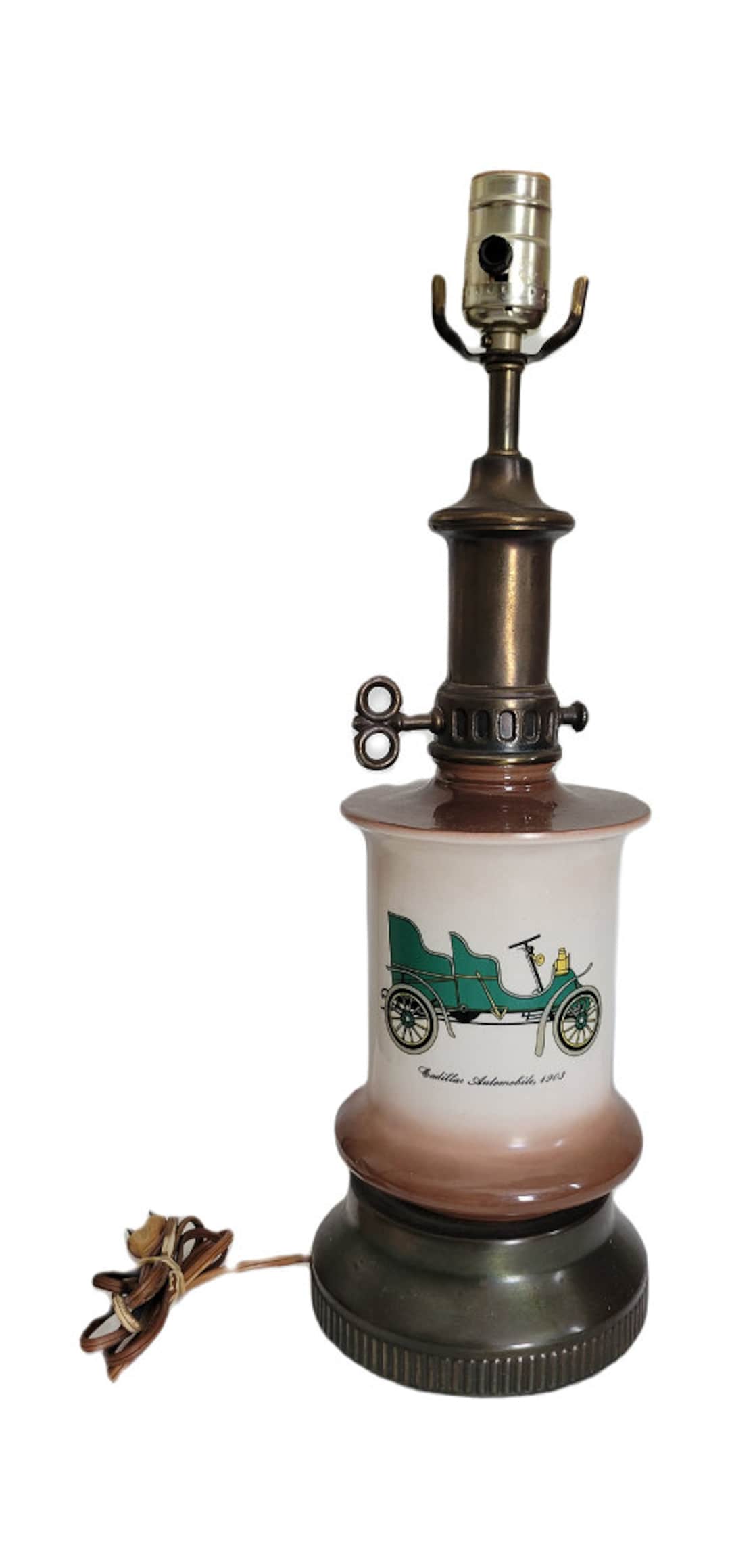 Rare Vintage Table Lamp CADILLAC Automobile 1903 Green Brown Beige Gold ...