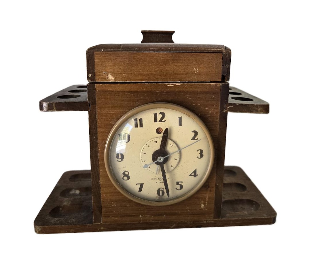 Vintage Rustic General Electric Wooden Alarm Clock With 6 Pipe Holders ...