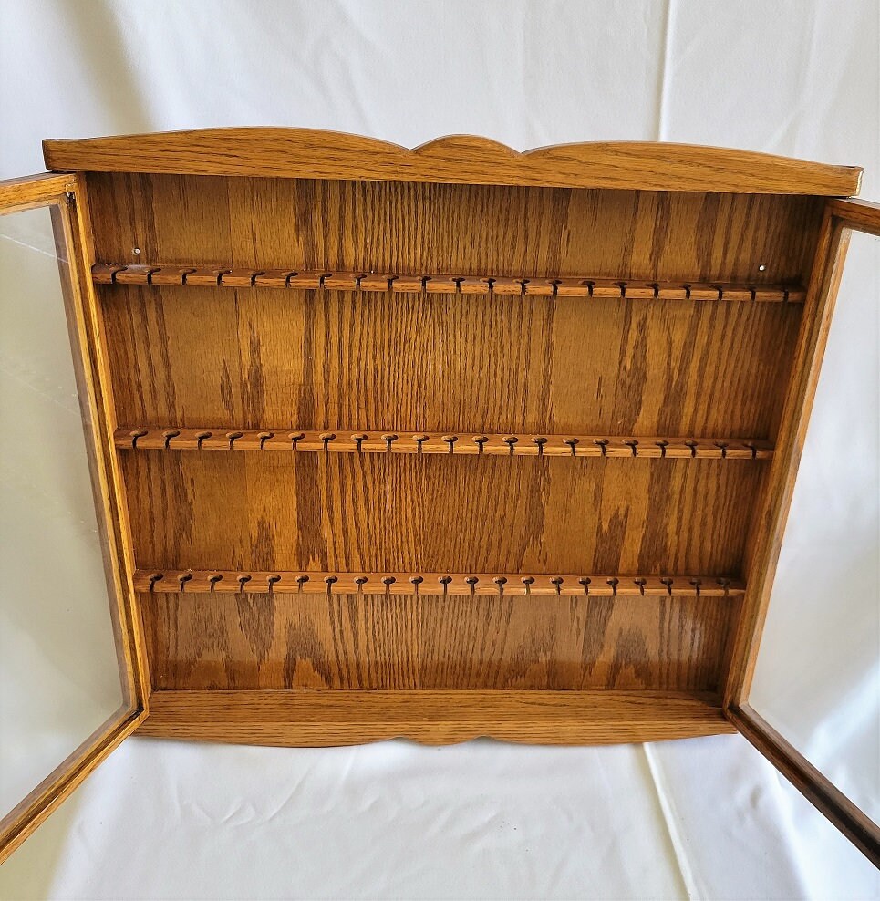 Vintage Wooden Wall Display Rack With Glass Front Double Door Holds 63 ...