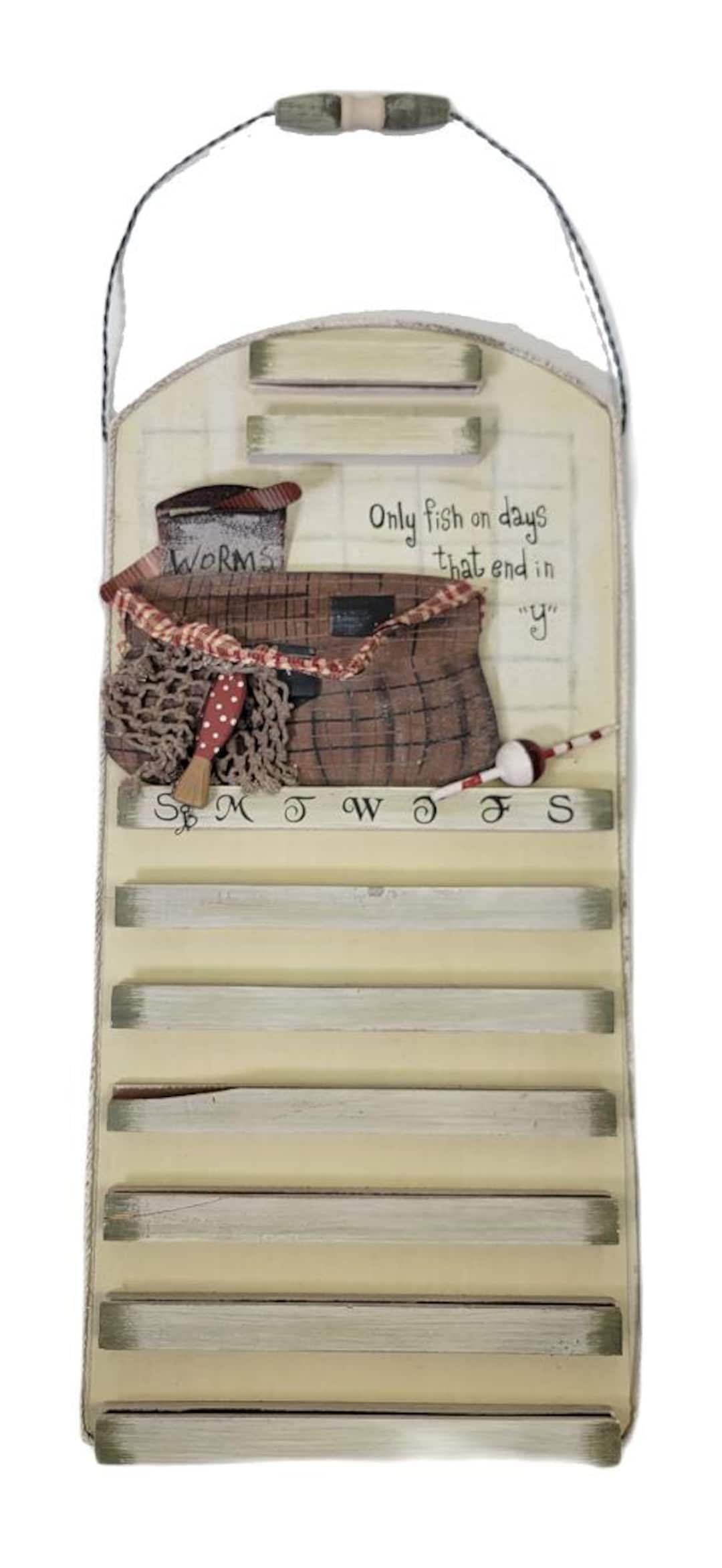 Vintage Rustic Wooden Hanging Calendar With Fishing Theme and ...