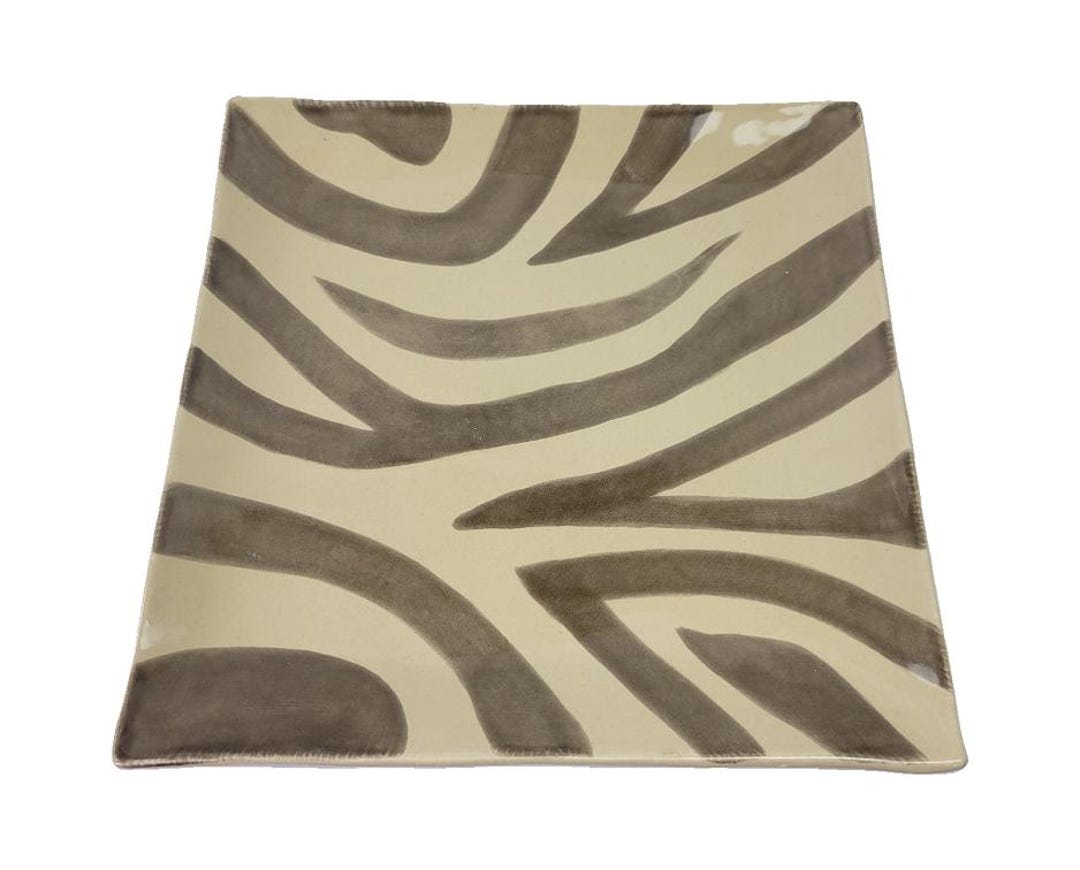 Pottery Barn Barbara Eigen Zebra Striped 14" Square Ceramic Serving ...