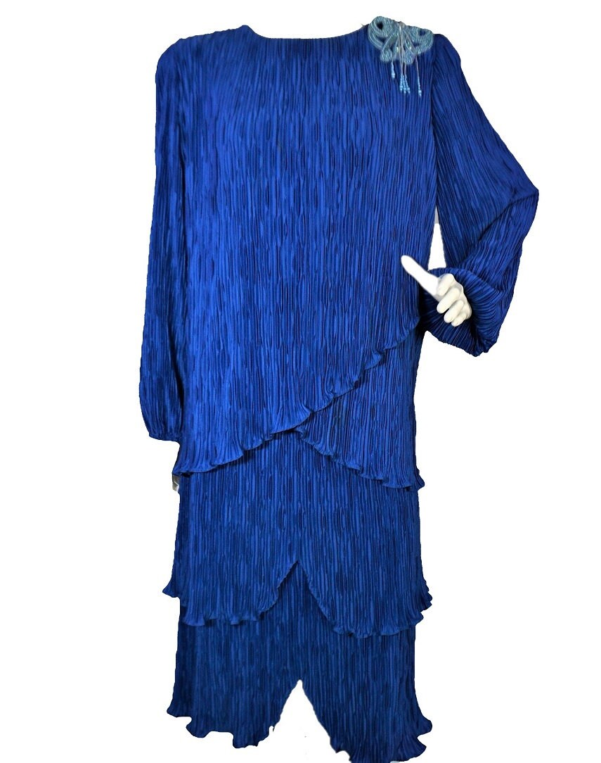 Vintage PATRA Royal Blue Corrugated Textured Women's Tiered Dress Size ...