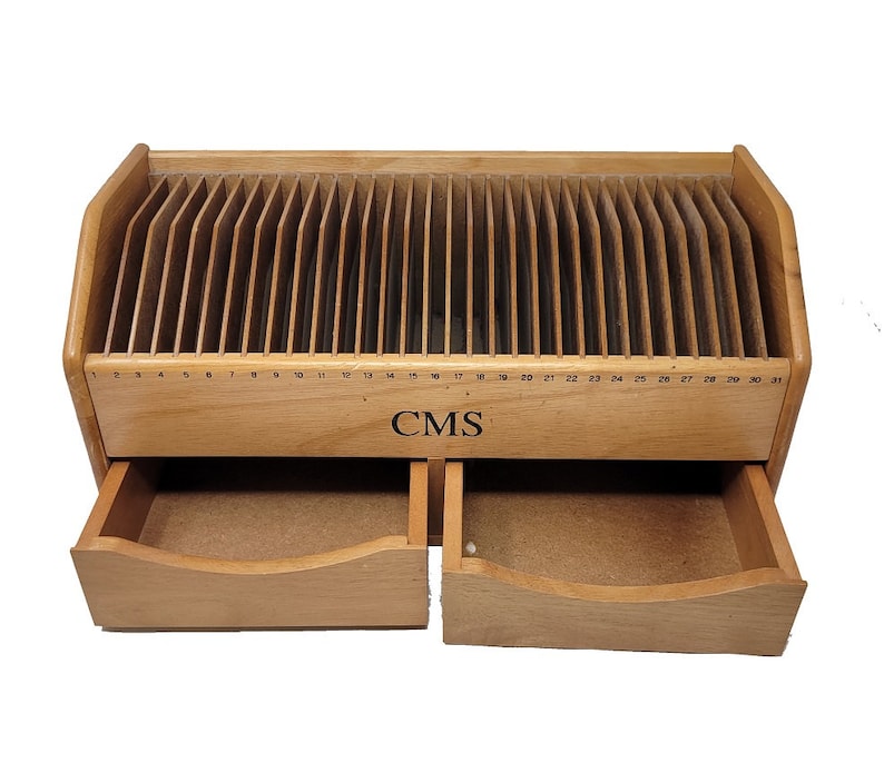 Vintage Lillian Vernon Wooden Desktop Mail Organizer 31 Slots & 2 Pull ...