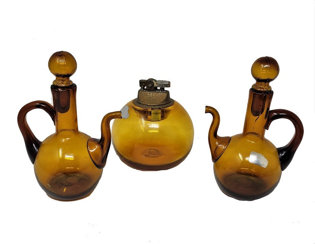 3 Piece Vintage Amber Color Glass Oil/vinegar Set + Bonus Piece - Etsy
