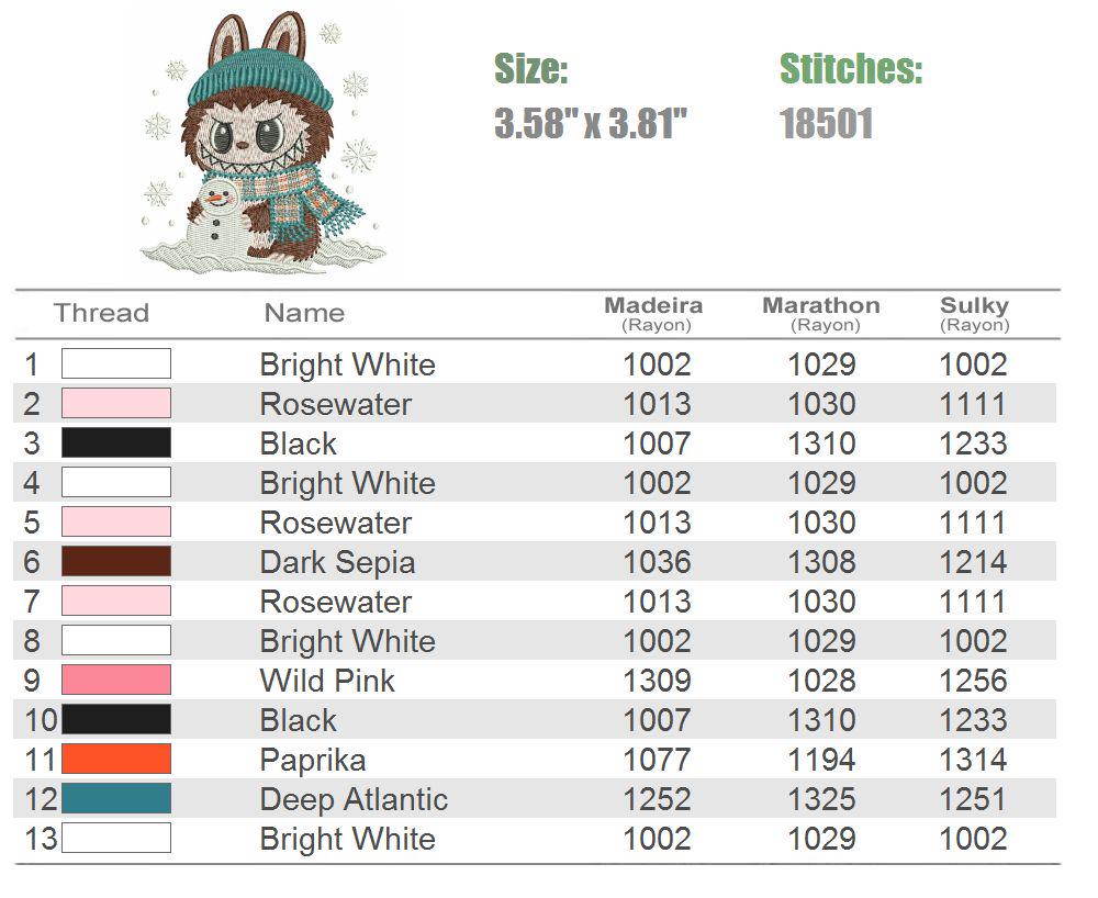 Winter Labubu - Machine Embroidery Designs Instant Download 4x4 Hoop ...