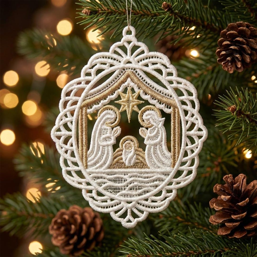 FSL Nativity Scene, Baby Jesus, Manger With Infant - Free Standing Lace ...