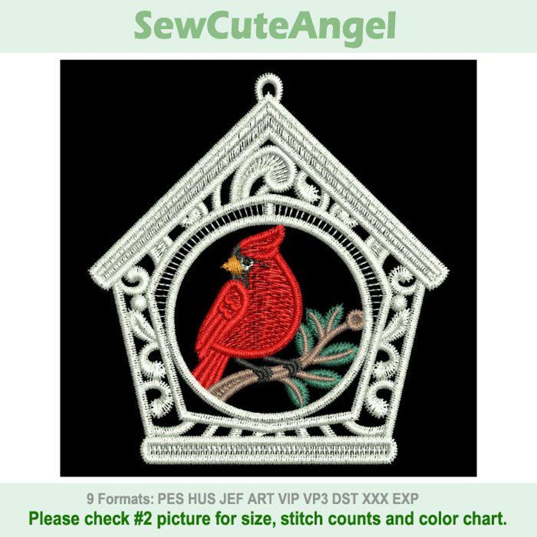 FSL Cardinal Birdhouse, Red Bird Sanctuary - Free Standing Lace Machine ...