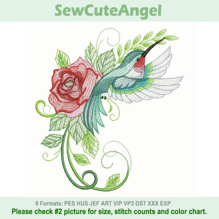 Hummingbird in Bloom - Machine Embroidery Designs Instant Download 5x5 ...