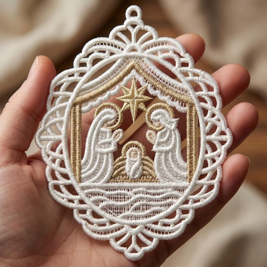 FSL Nativity Scene, Baby Jesus, Manger With Infant - Free Standing Lace ...