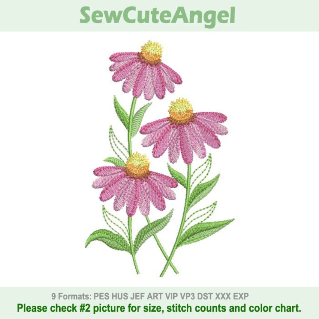 Floral Coneflower - Machine Embroidery Designs Instant Download 4x4 5x5 ...