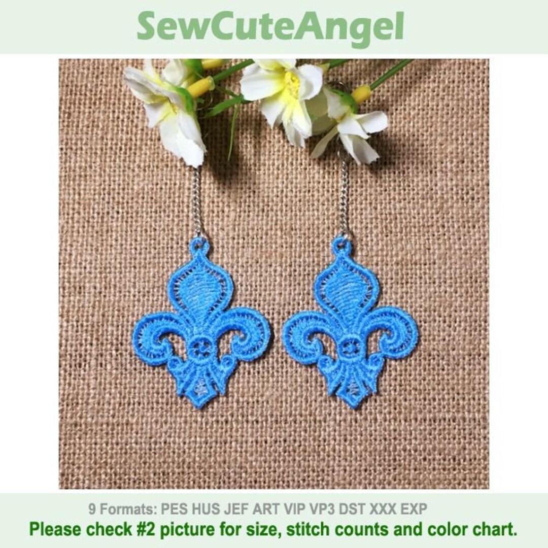 FSL Earrings Fleur De Lis - Free Standing Lace Machine Embroidery ...