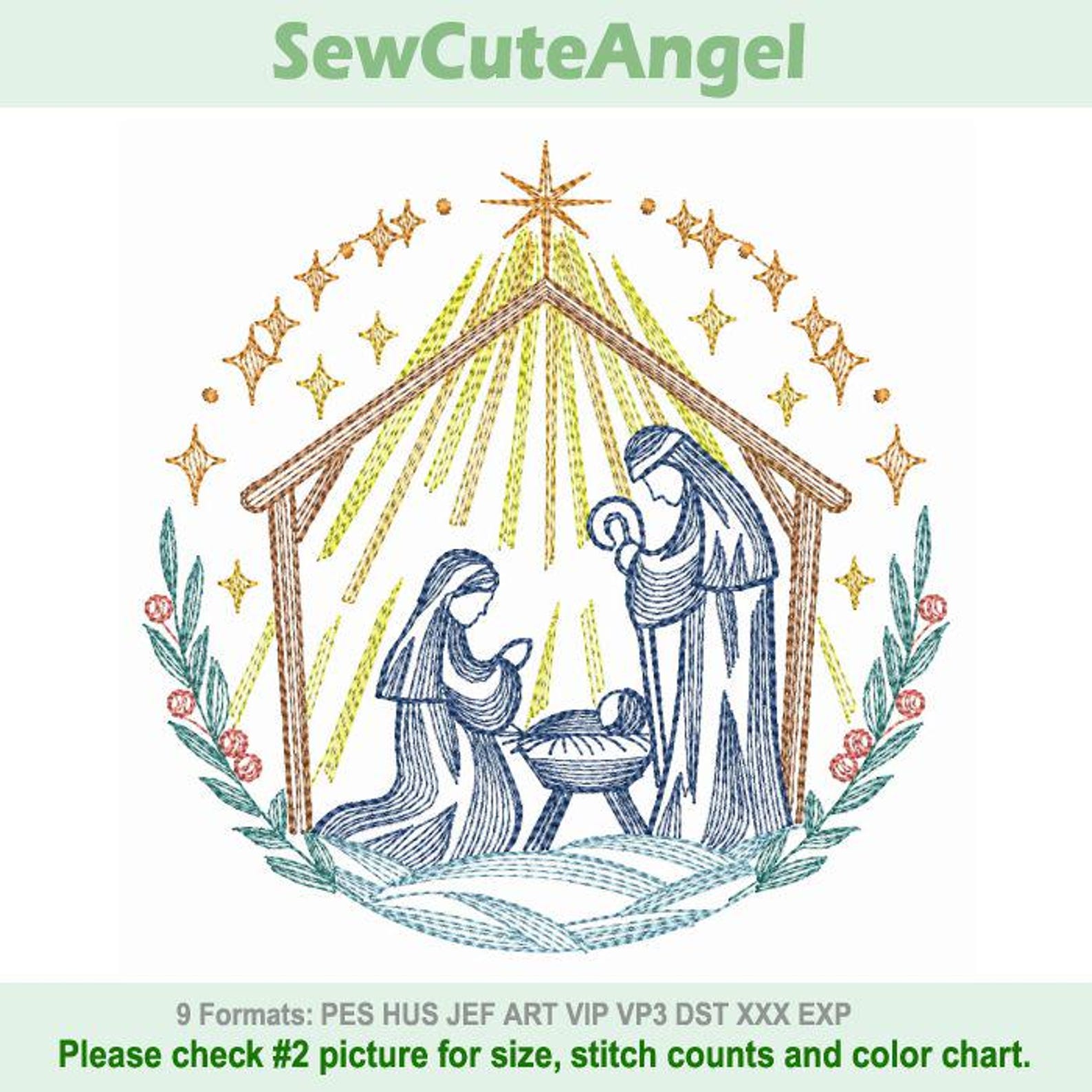 Nativity Scene, Baby Jesus, Manger - Machine Embroidery Designs Instant ...