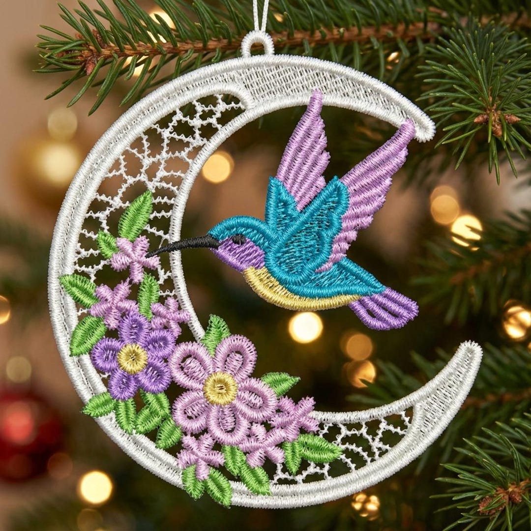Bird on Crescent, Floral Harmony, Serene Natur - Free Standing Lace ...