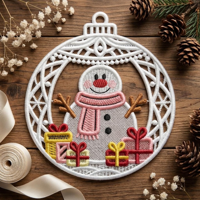 FSL Snowman Ornament - Free Standing Lace Machine Embroidery Designs ...