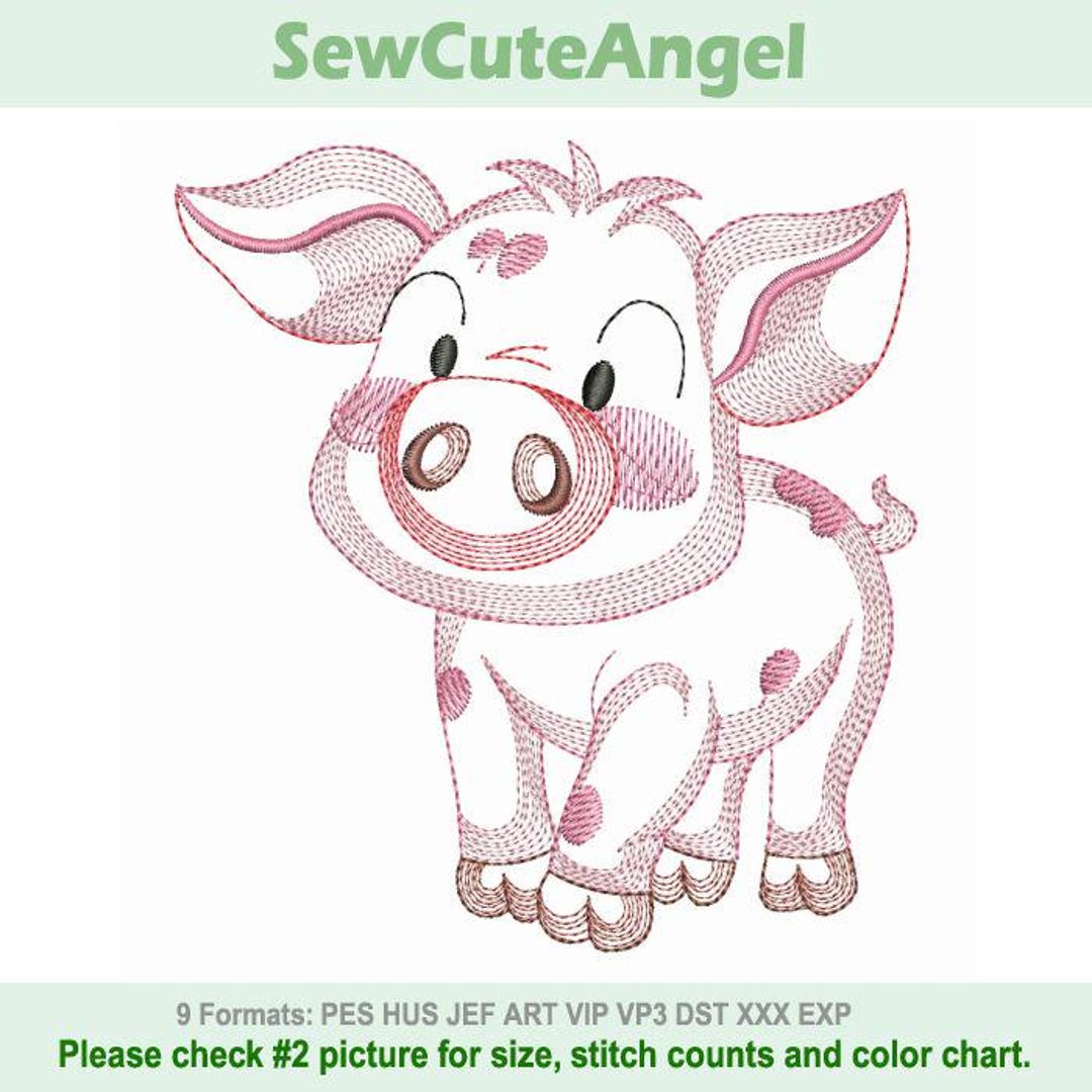 Pink Piglet, Rosy Swine, Blushing Porker - Machine Embroidery Designs ...