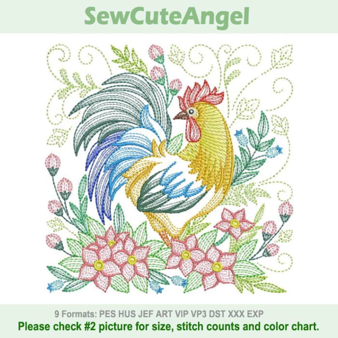 Rooster Chicken - Machine Embroidery Designs Instant Download 5x5 6x6 ...