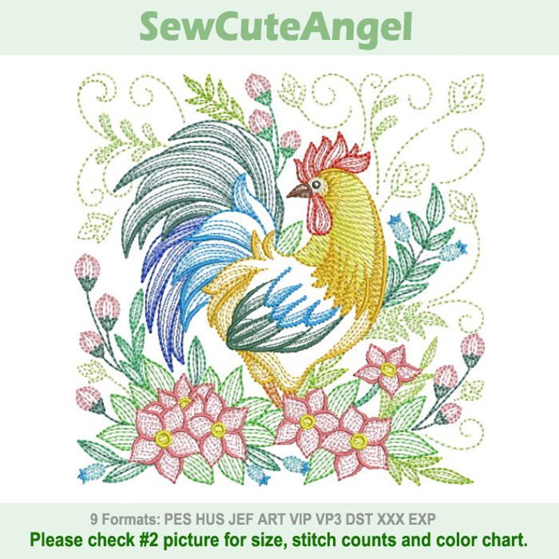 Rooster Chicken - Machine Embroidery Designs Instant Download 5x5 6x6 ...