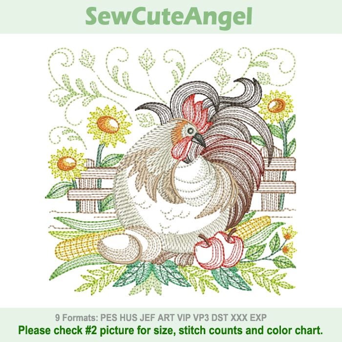 Hen Chicken - Machine Embroidery Designs Instant Download 5x5 6x6 8x8 ...