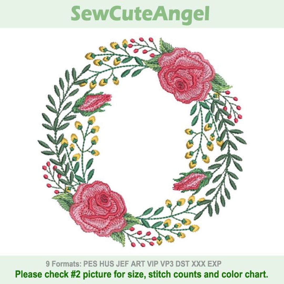 Floral Rose Wreath Machine Embroidery Designs Instant - Etsy