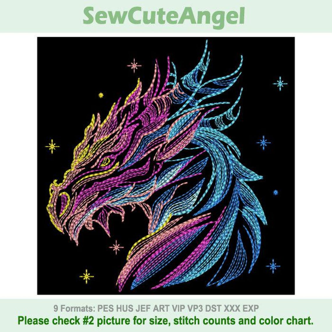 Dragon's Gaze, Fiery Beast, Mythical Creature - Machine Embroidery ...