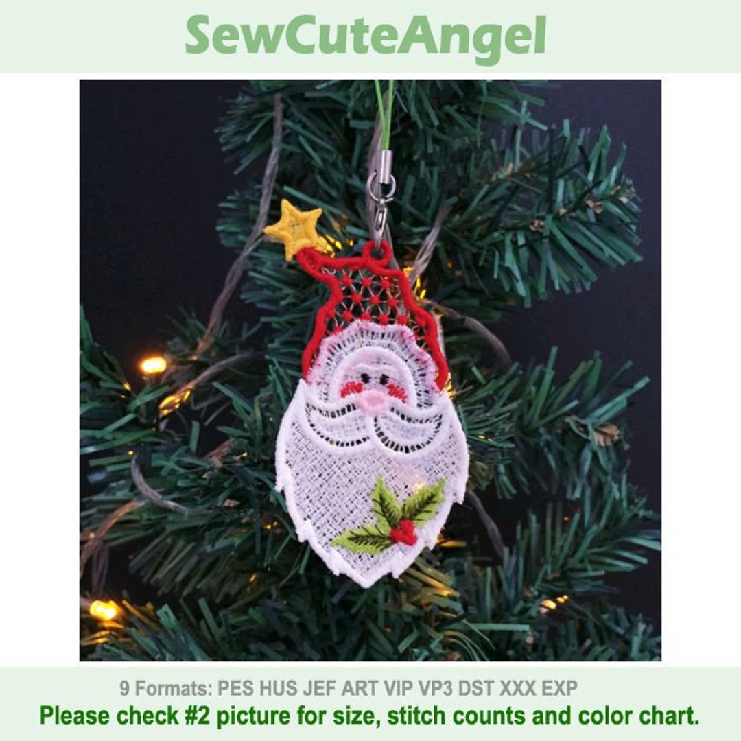 Santa FSL Christmas Ornament - Free Standing Lace Machine Embroidery ...