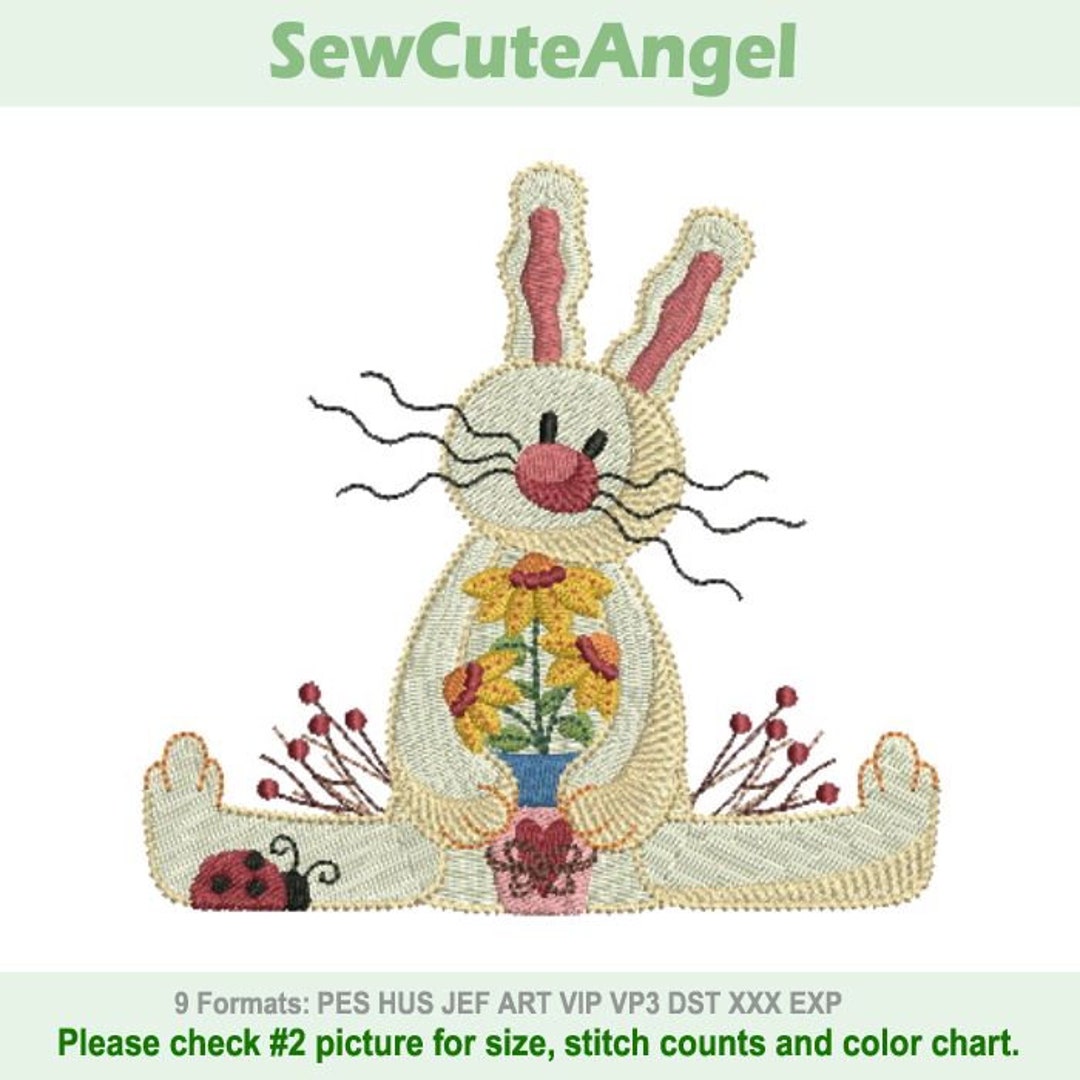 Country Rabbit Hello Spring Machine Embroidery Designs Instant Download ...