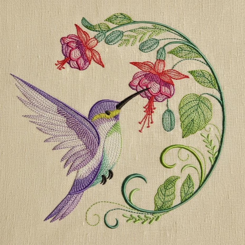 Hummingbird in Bloom - Machine Embroidery Designs Instant Download 5x5 ...