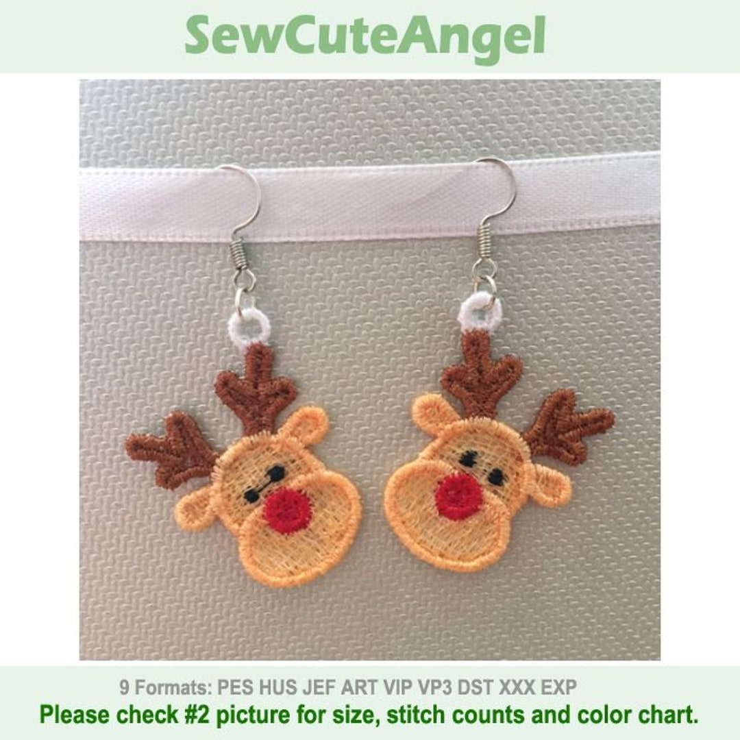 FSL Christmas Earrings Reindeer - Free Standing Lace Machine Embroidery ...