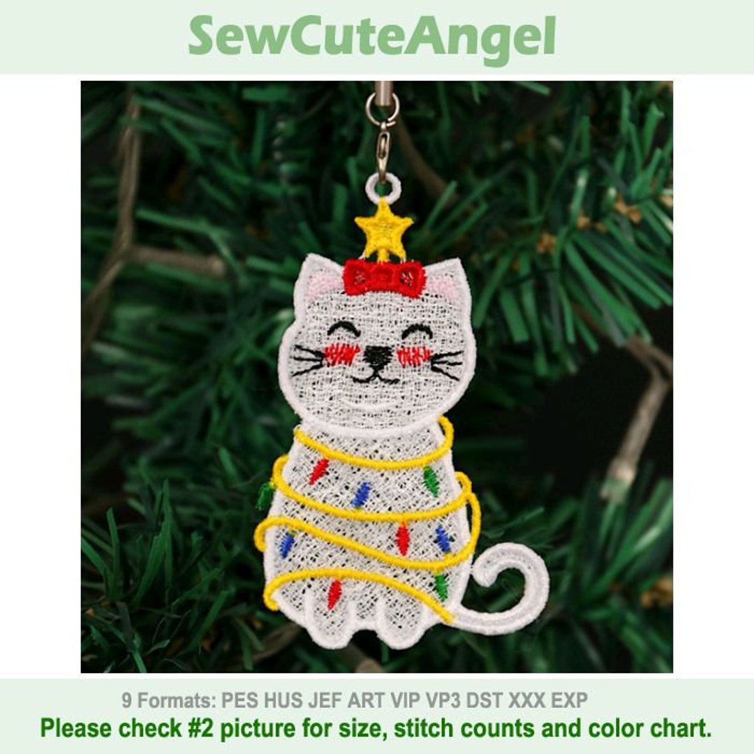 FSL Christmas Critters Cat- Free Standing Lace Machine Embroidery ...
