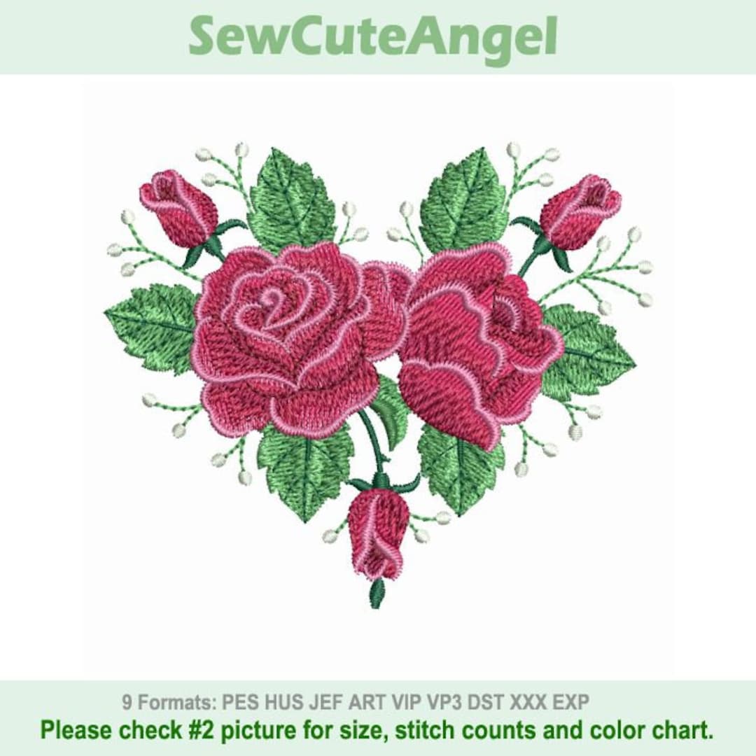 Romantic Roses Heart - Machine Embroidery Designs Instant Download 4x4 ...