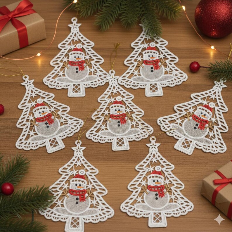 FSL Christmas Tree, Snowman - Free Standing Lace Machine Embroidery ...