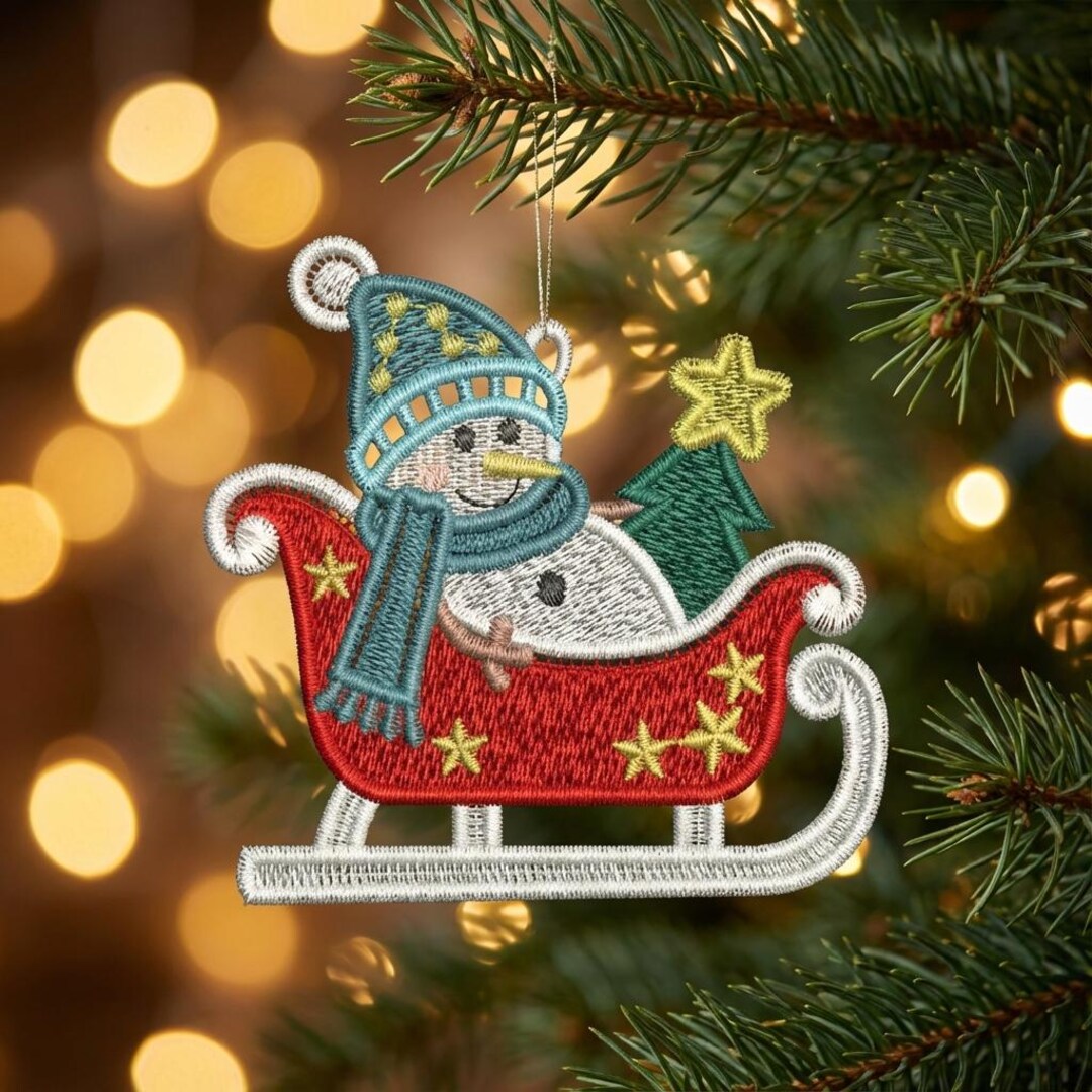 FSL Snowman Sled, Festive Ornament - Free Standing Lace Machine ...