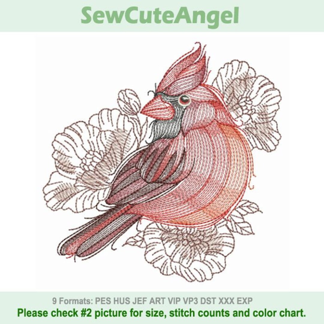 Cardinal, Sketched Birds - Machine Embroidery Designs Instant Download ...