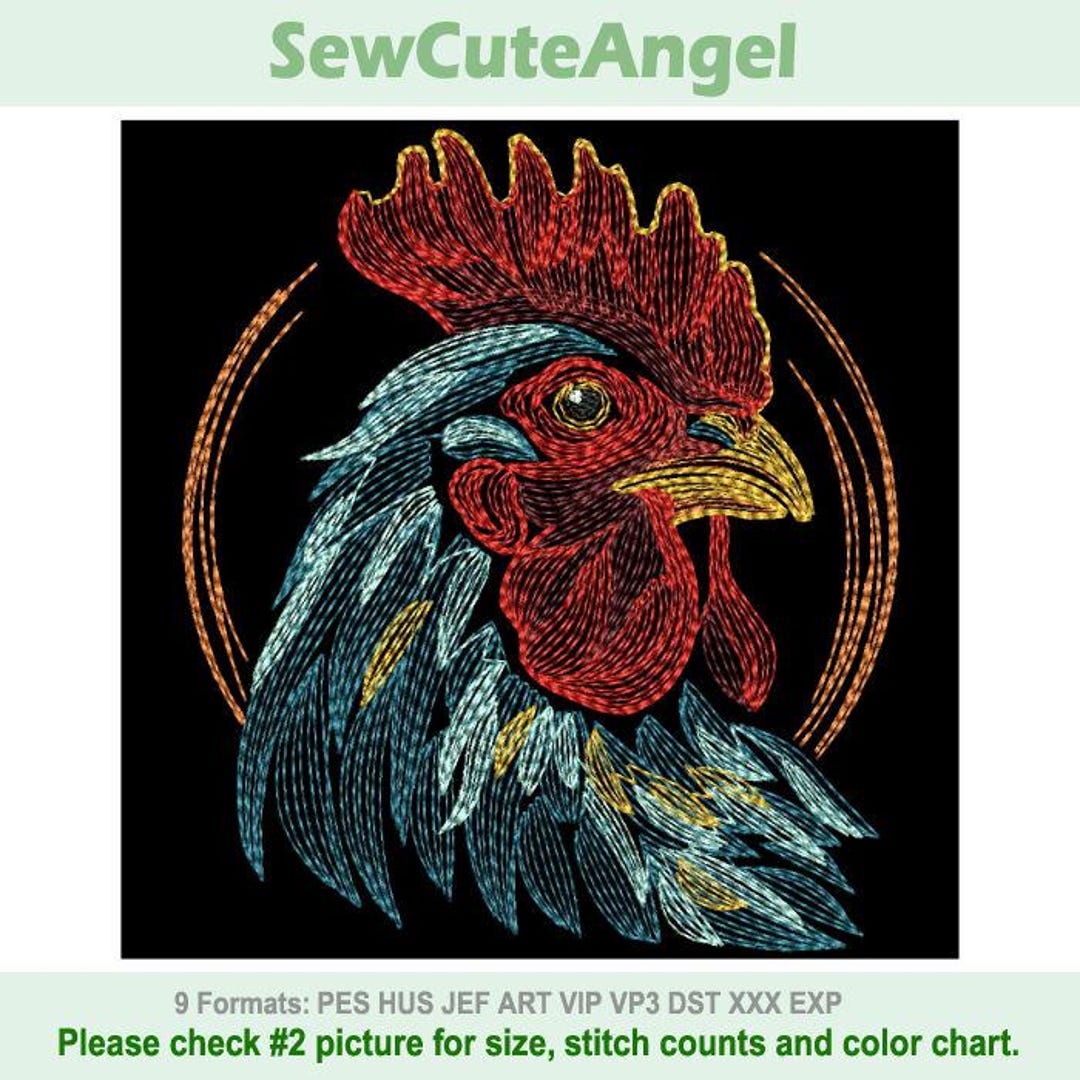 Feathered Circle, Rooster Crown, Majestic Rooster Portrait - Machine ...