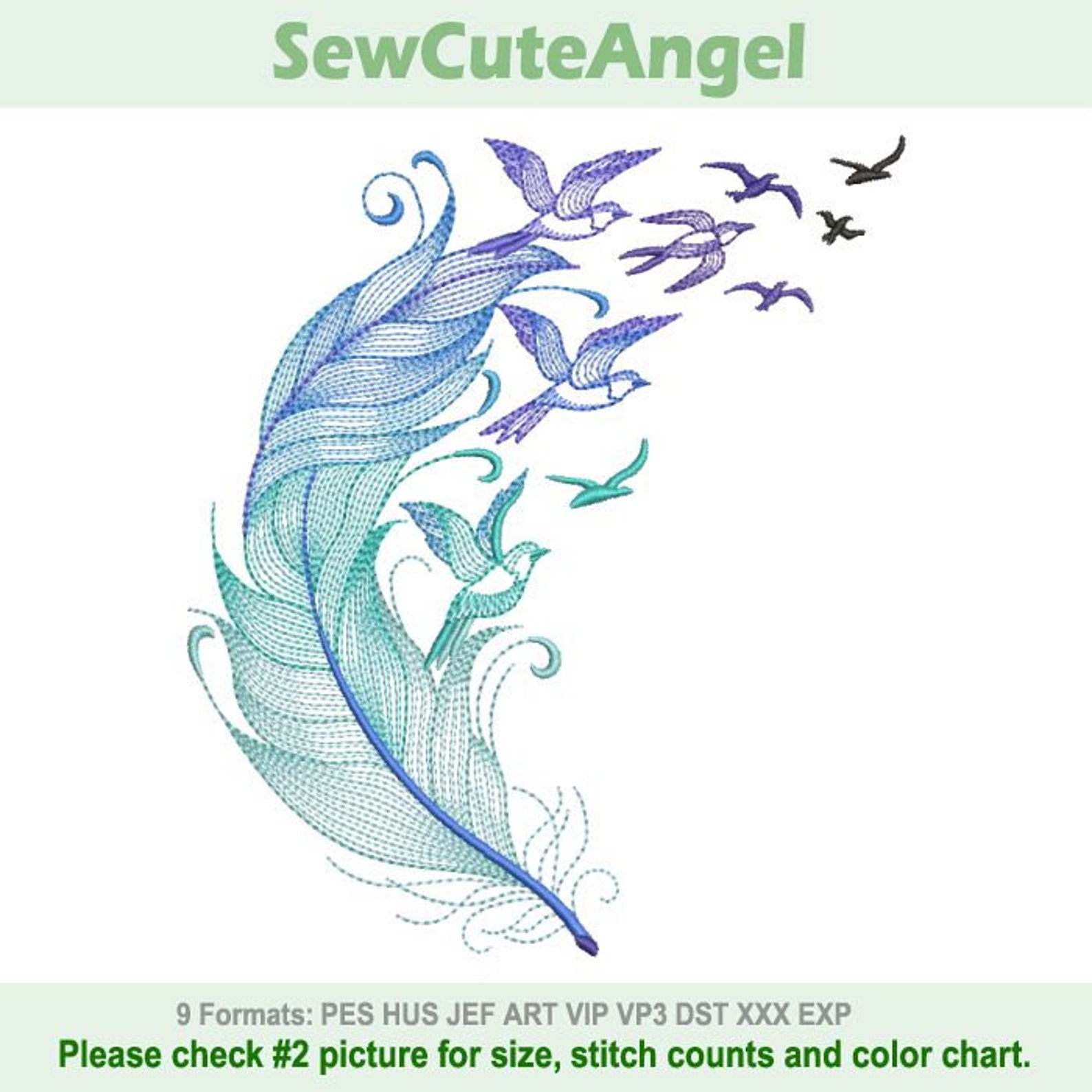 Variegated Feather - Machine Embroidery Designs Instant Download 5x5 ...