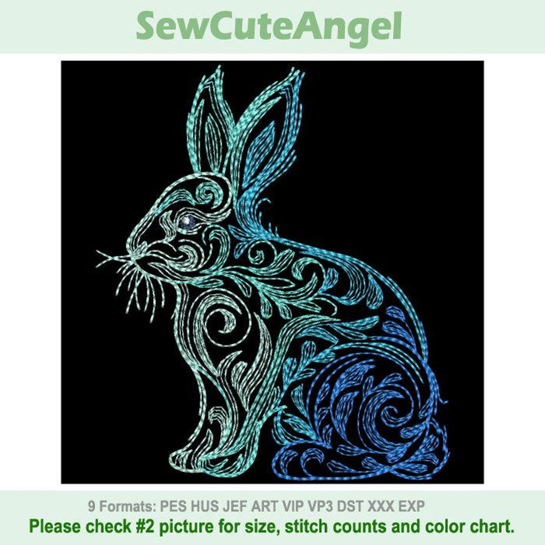 Blue Bunny, Swirl Rabbit, Green Hare - Machine Embroidery Designs ...