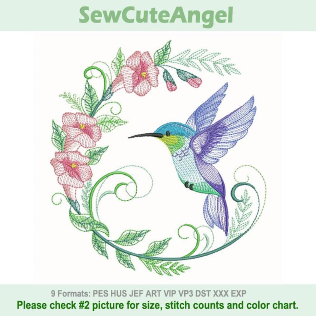 Hummingbird in Bloom - Machine Embroidery Designs Instant Download 5x5 ...