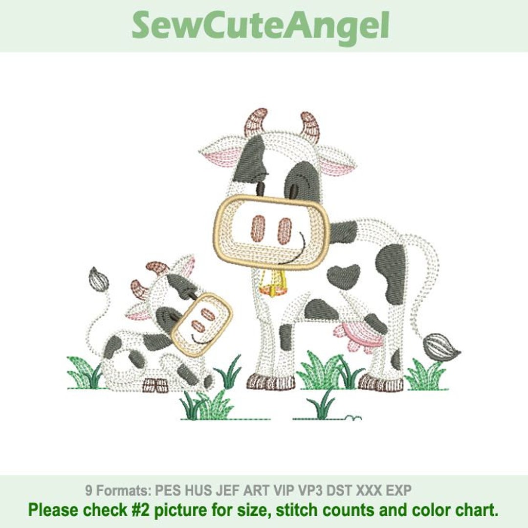 Cow, on the Farm - Machine Embroidery Designs Instant Download 5x5 6x6 ...