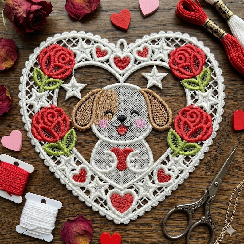 Puppy Love Frame, Heartfelt Canine Charm, Rose - Free Standing Lace ...