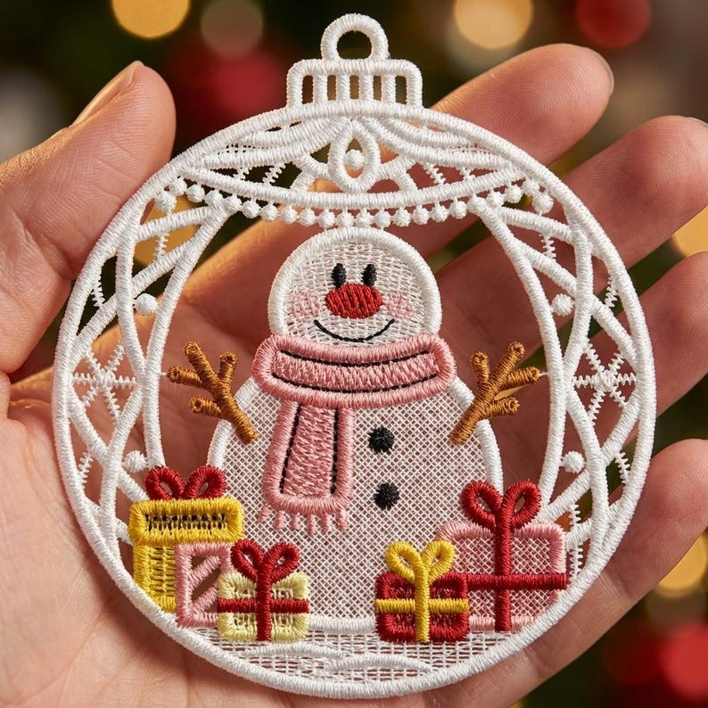 FSL Snowman Ornament - Free Standing Lace Machine Embroidery Designs ...