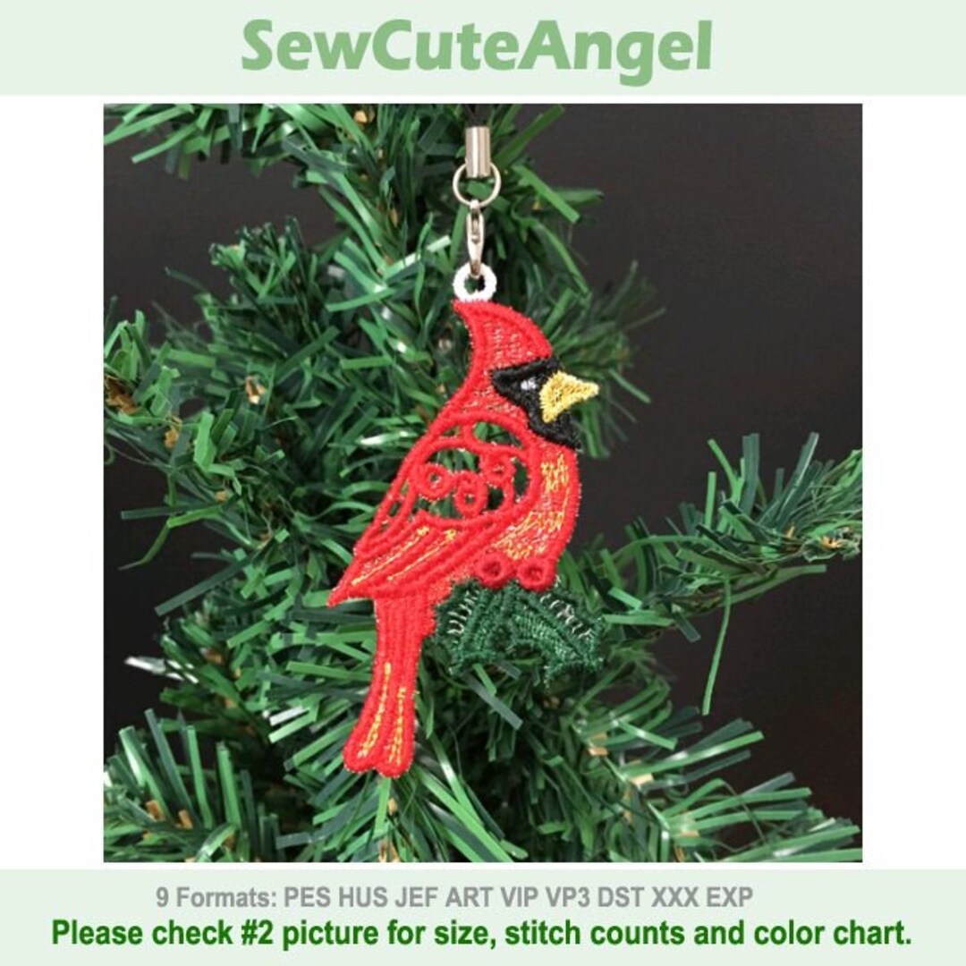 FSL Christmas Bird Cardinal - Free Standing Lace Machine Embroidery ...