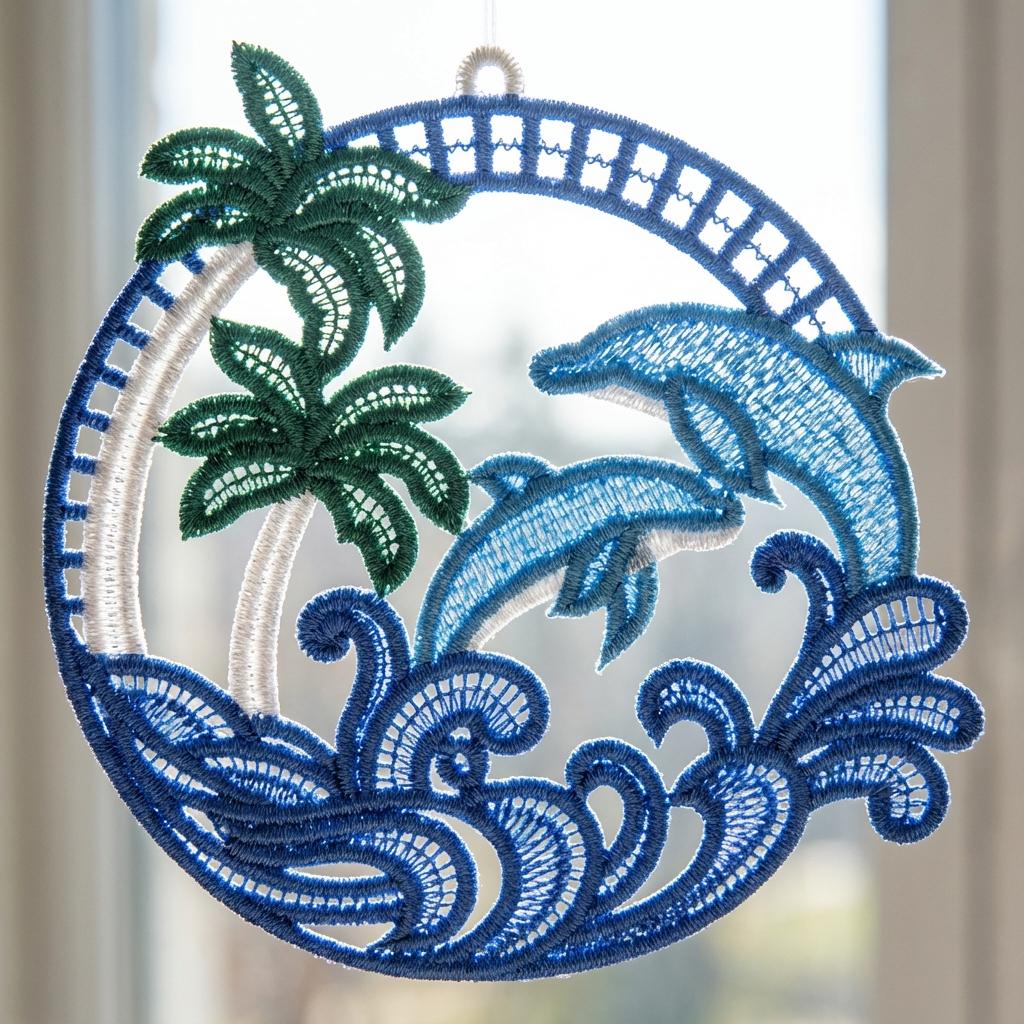 FSL Blue Dolphin Circle, Tropical Oasis - Free Standing Lace Machine ...