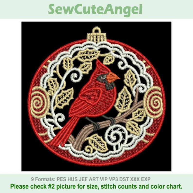 FSL Cardinal Ornament - Free Standing Lace Machine Embroidery Designs ...