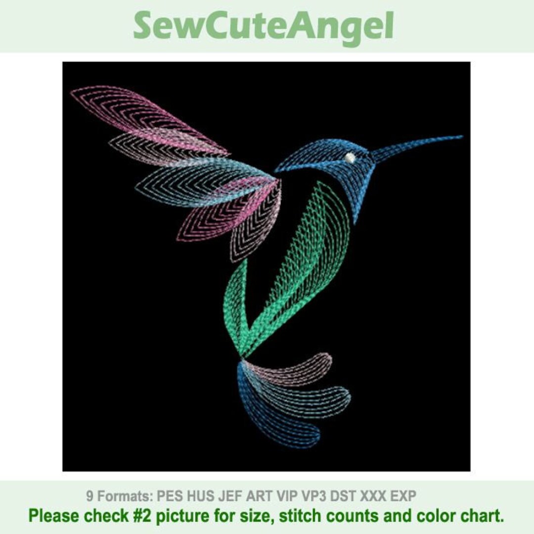 Rippled Hummingbird - Machine Embroidery Designs Instant Download 4x4 ...